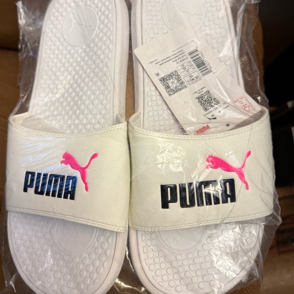 Puma | Shoes | Puma White And Pink Slide Sandals Size Women | Poshmark